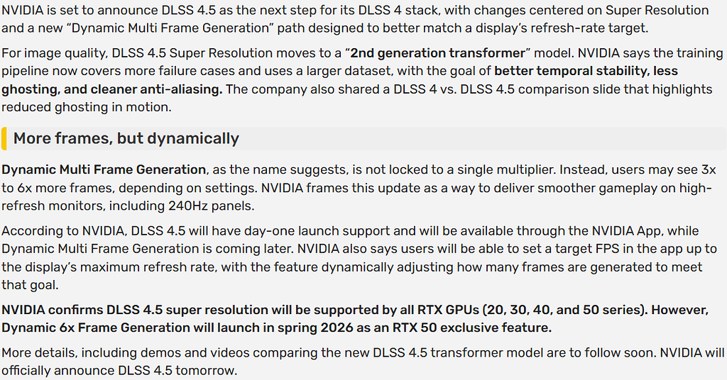 NVIDIA DLSS 4.5 to feature 2nd Gen Transformer model and Dynamic 6x ...